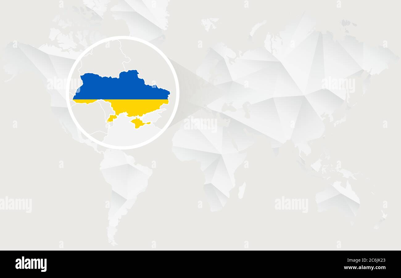 Ukraine map with flag in contour on white polygonal World Map. Vector ...