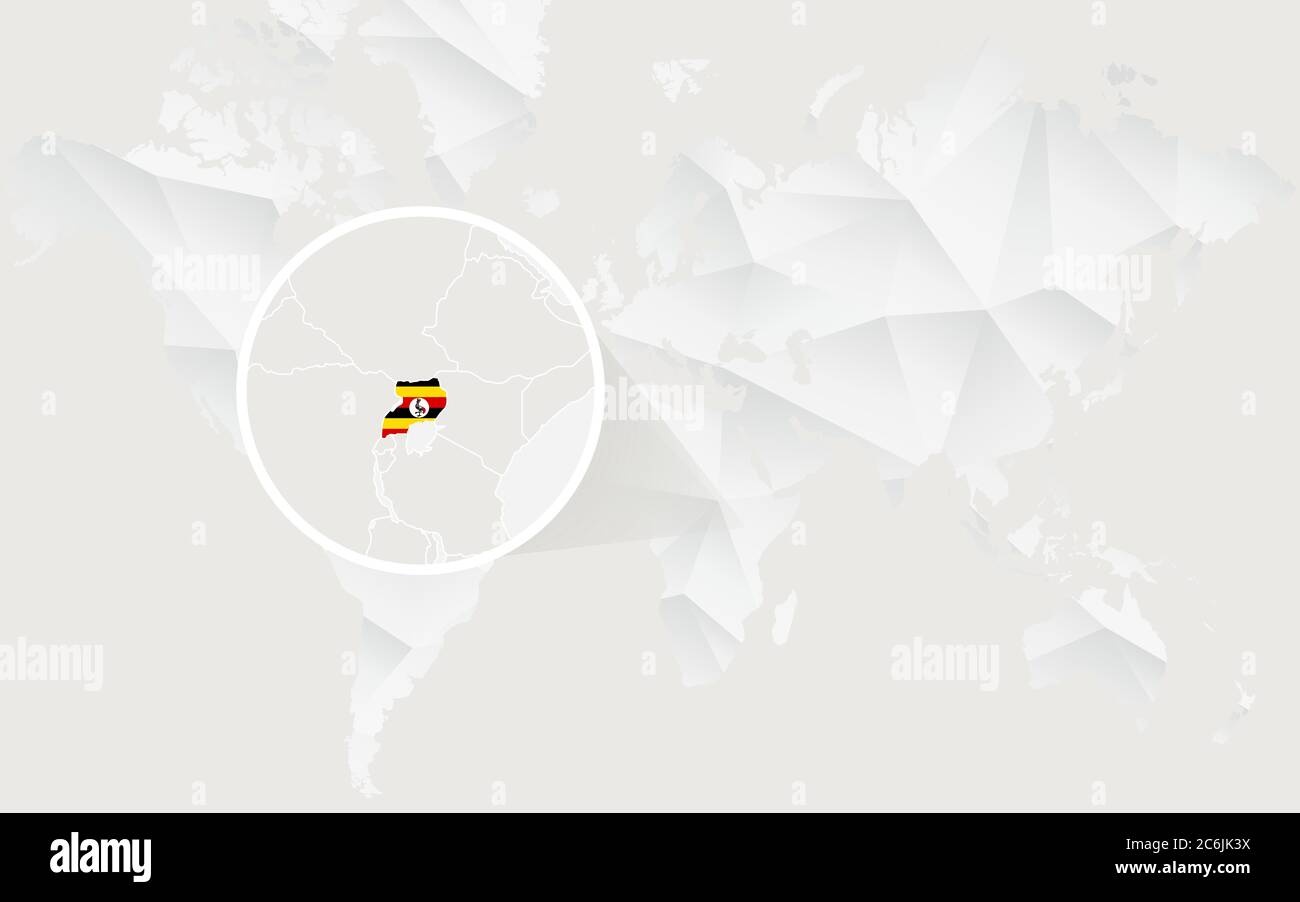Uganda map with flag in contour on white polygonal World Map. Vector ...