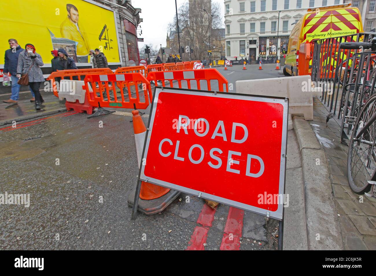 Pedestrians in road ahead sign hi-res stock photography and images - Alamy