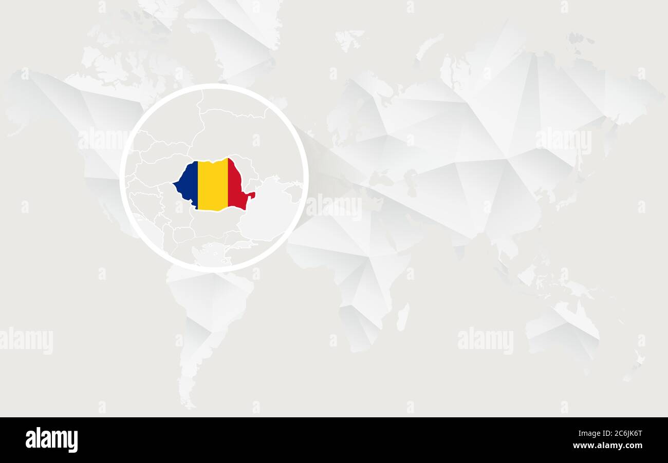 Romania map with flag in contour on white polygonal World Map. Vector ...