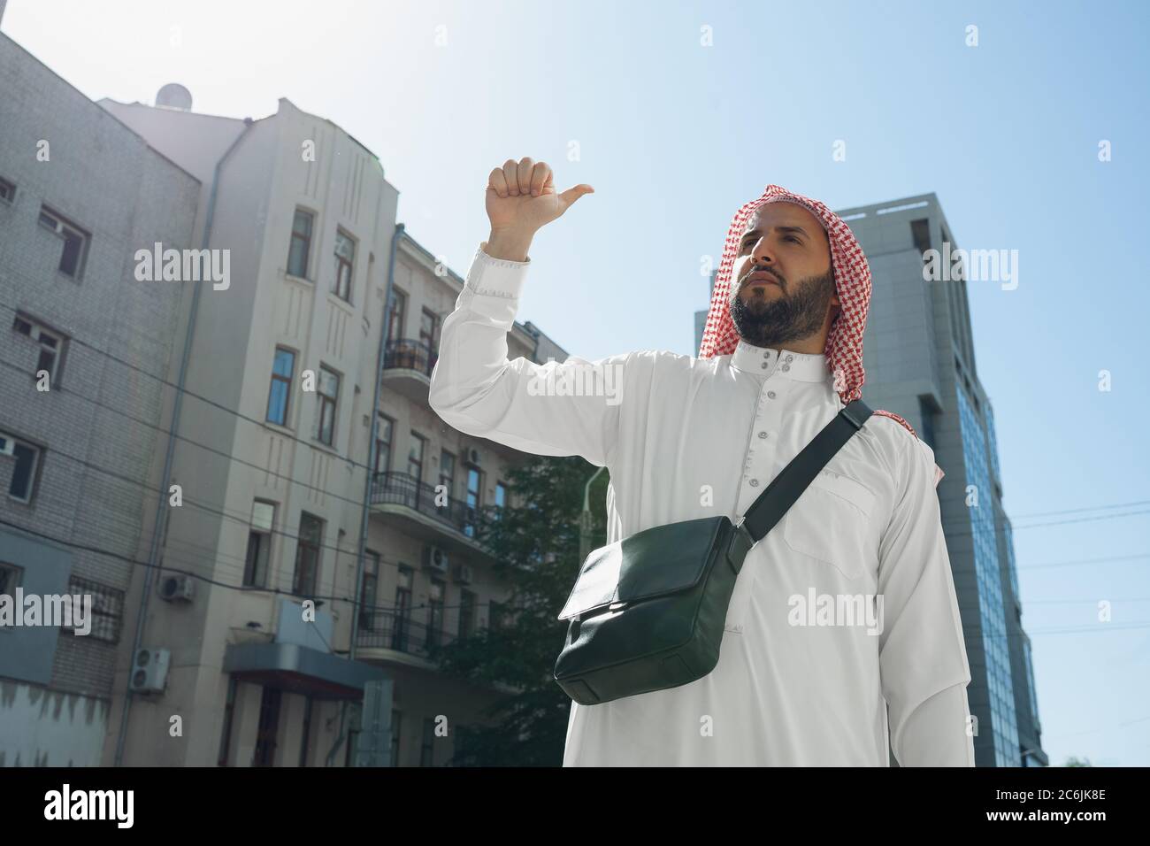 Rich arabian man's portrait during buying real estate, living house in ...