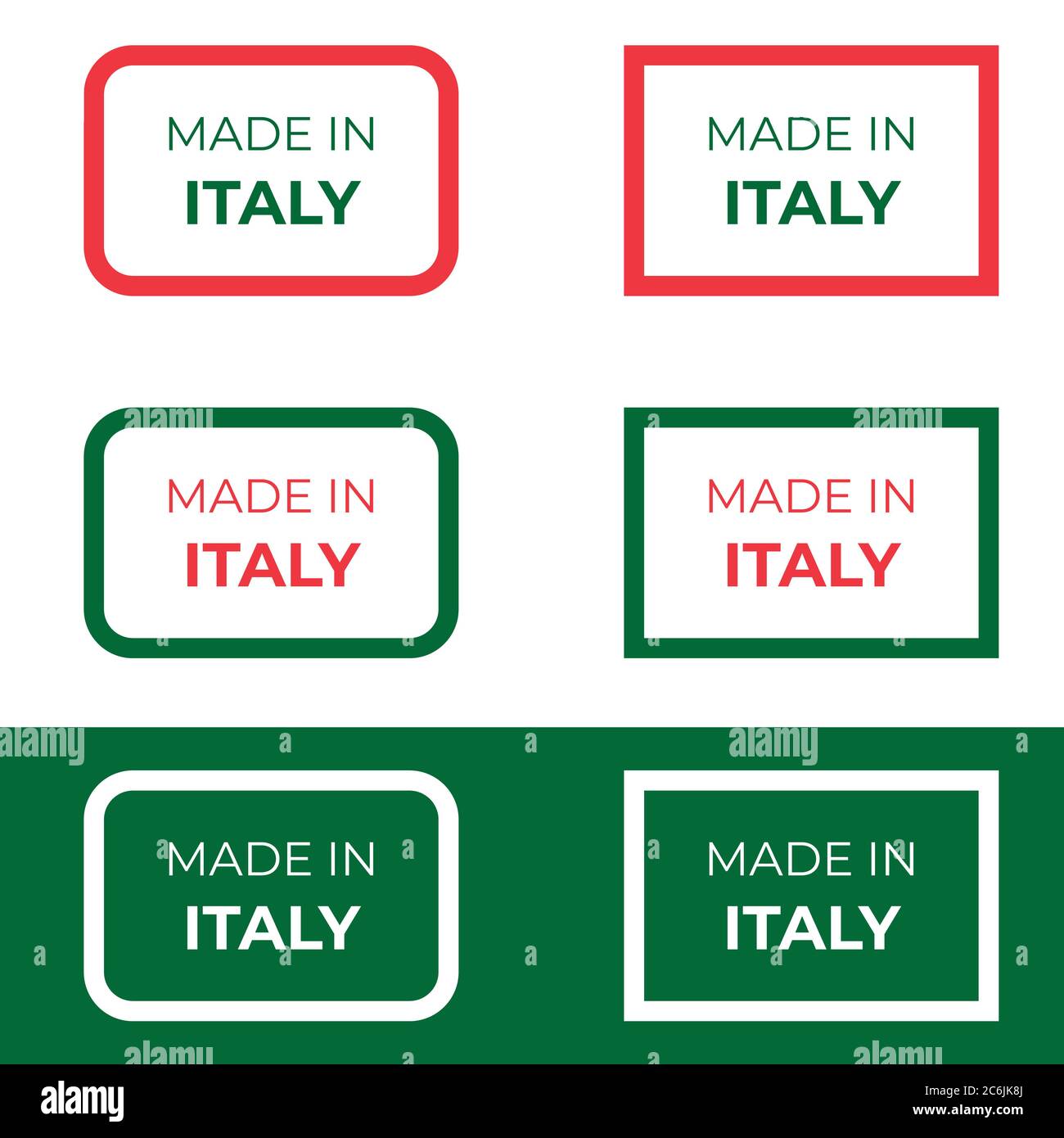 Made in Italy label design vector illustration with red and green text ...