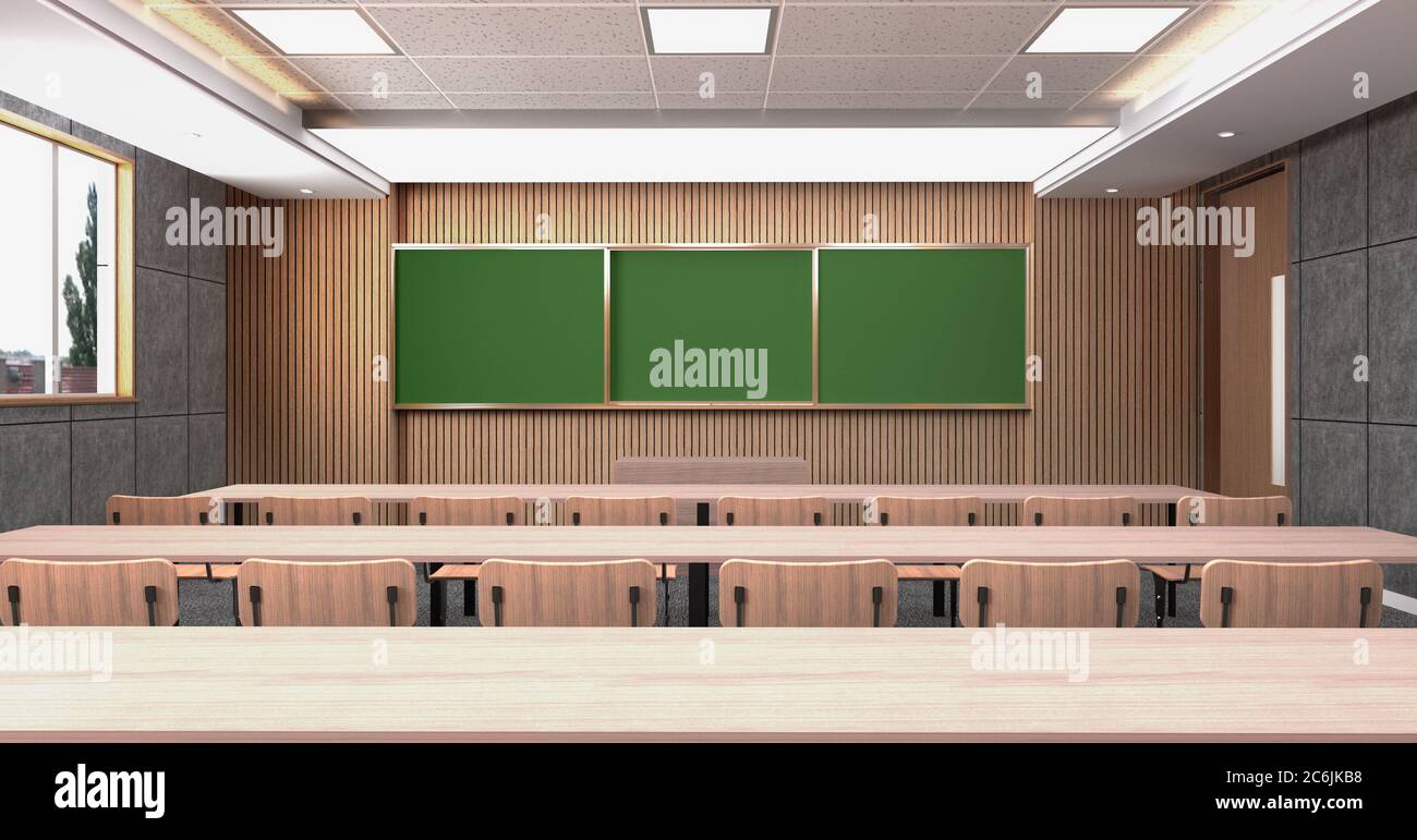 empty classroom in school 3d render image Stock Photo - Alamy