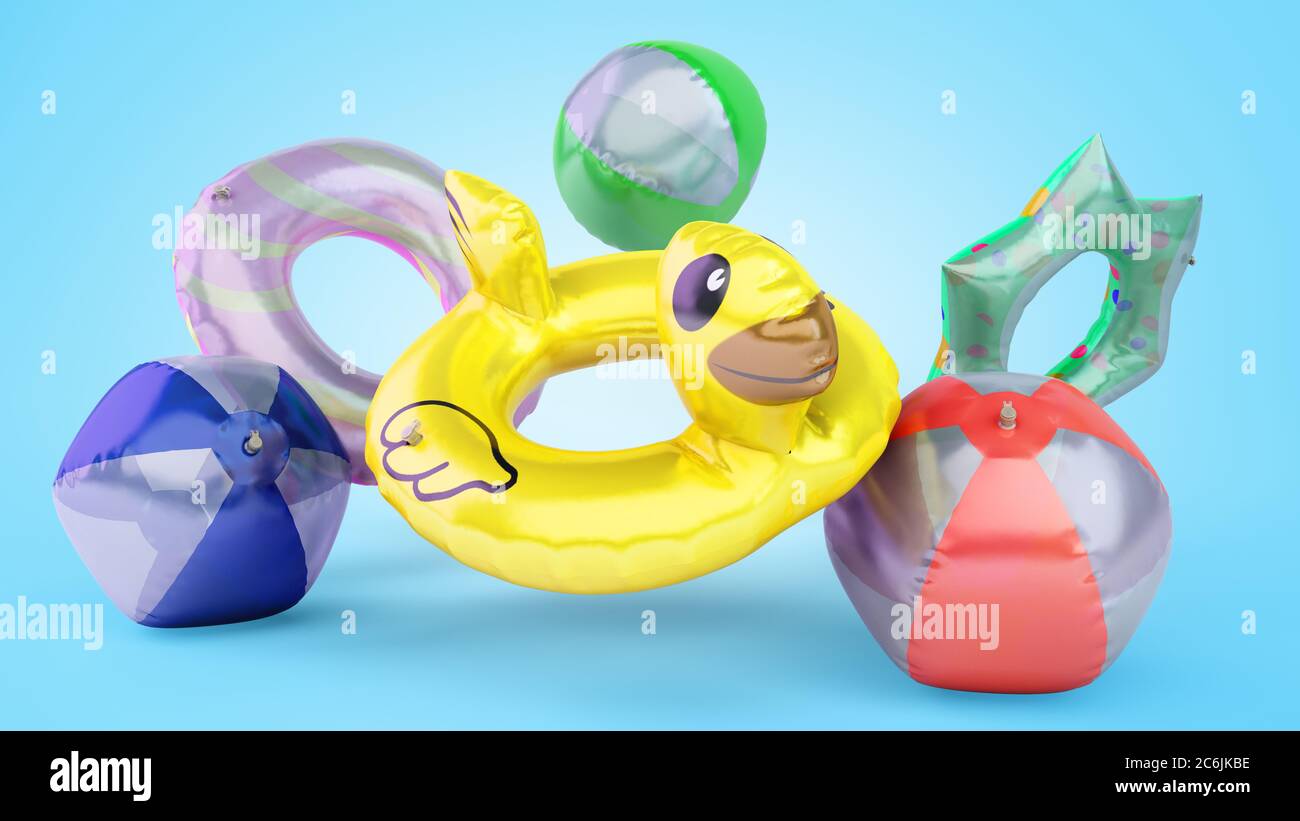 set of swimming circles 3d render on white gradient Stock Photo - Alamy