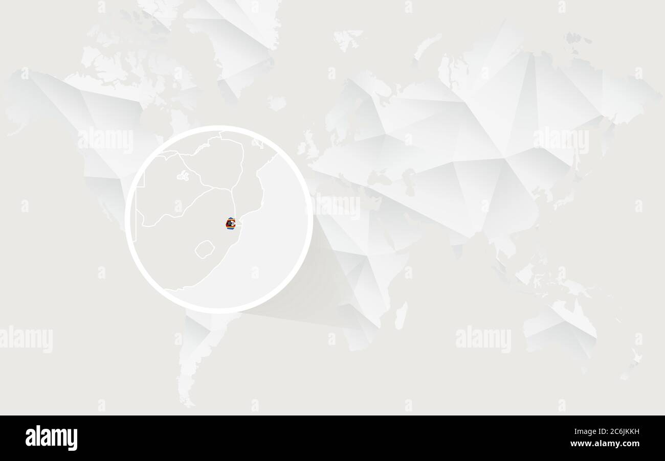 Swaziland map with flag in contour on white polygonal World Map. Vector ...