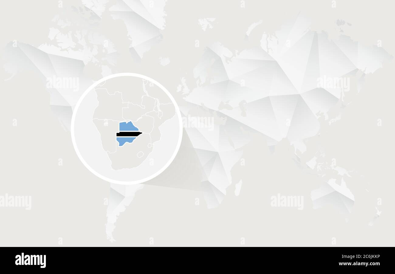 Botswana map with flag in contour on white polygonal World Map. Vector Illustration Stock Vector ...