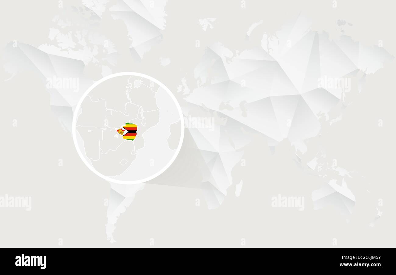 Zimbabwe map with flag in contour on white polygonal World Map. Vector Illustration Stock Vector ...