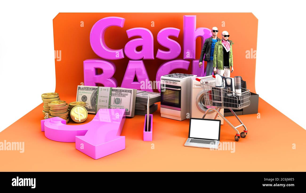Cash back concept background big letters on tematic podium 3d render ...