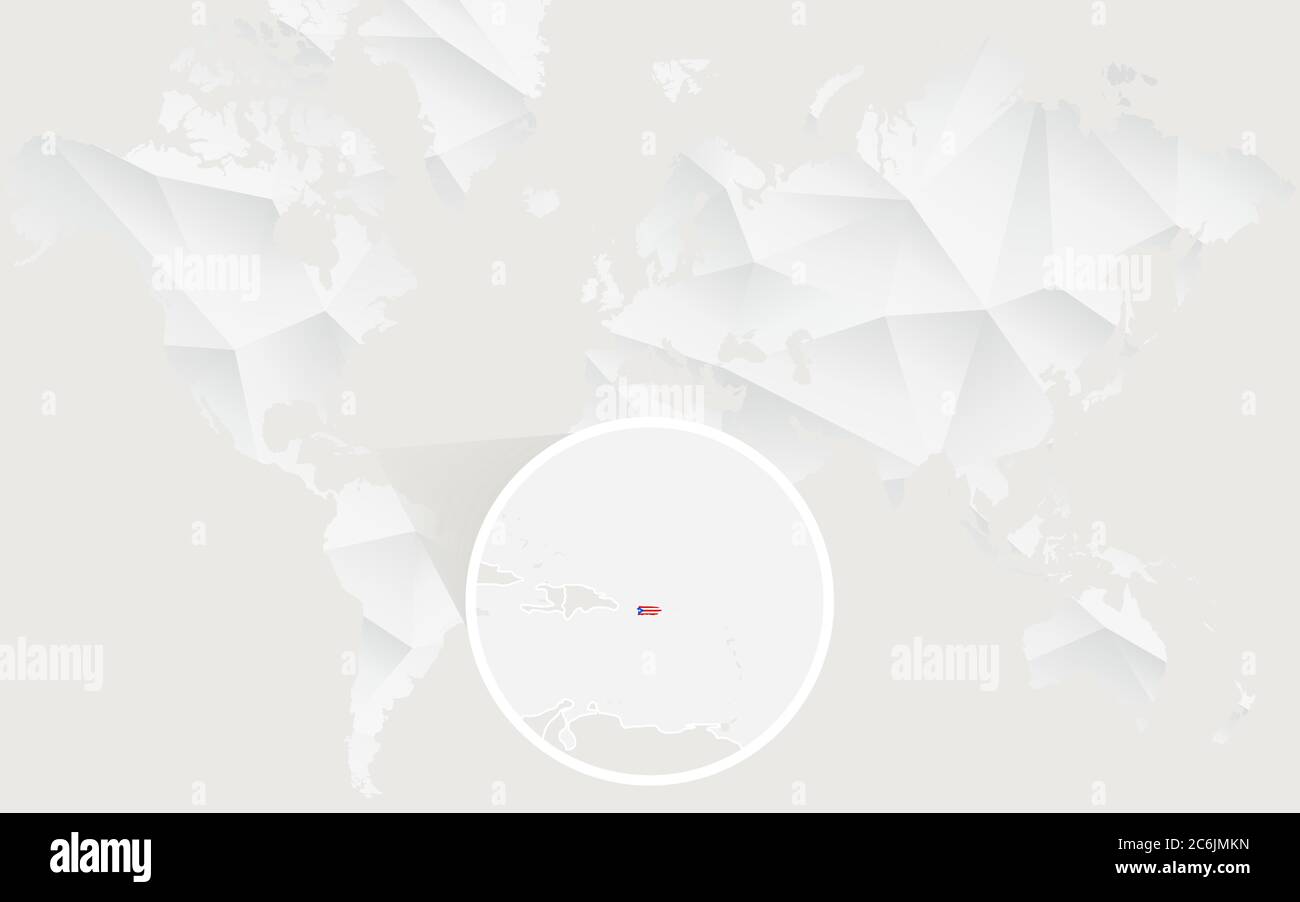 Puerto Rico map with flag in contour on white polygonal World Map ...