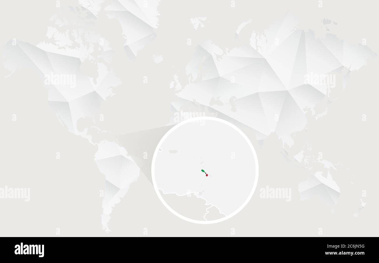 Saint Kitts and Nevis map with flag in contour on white polygonal World ...