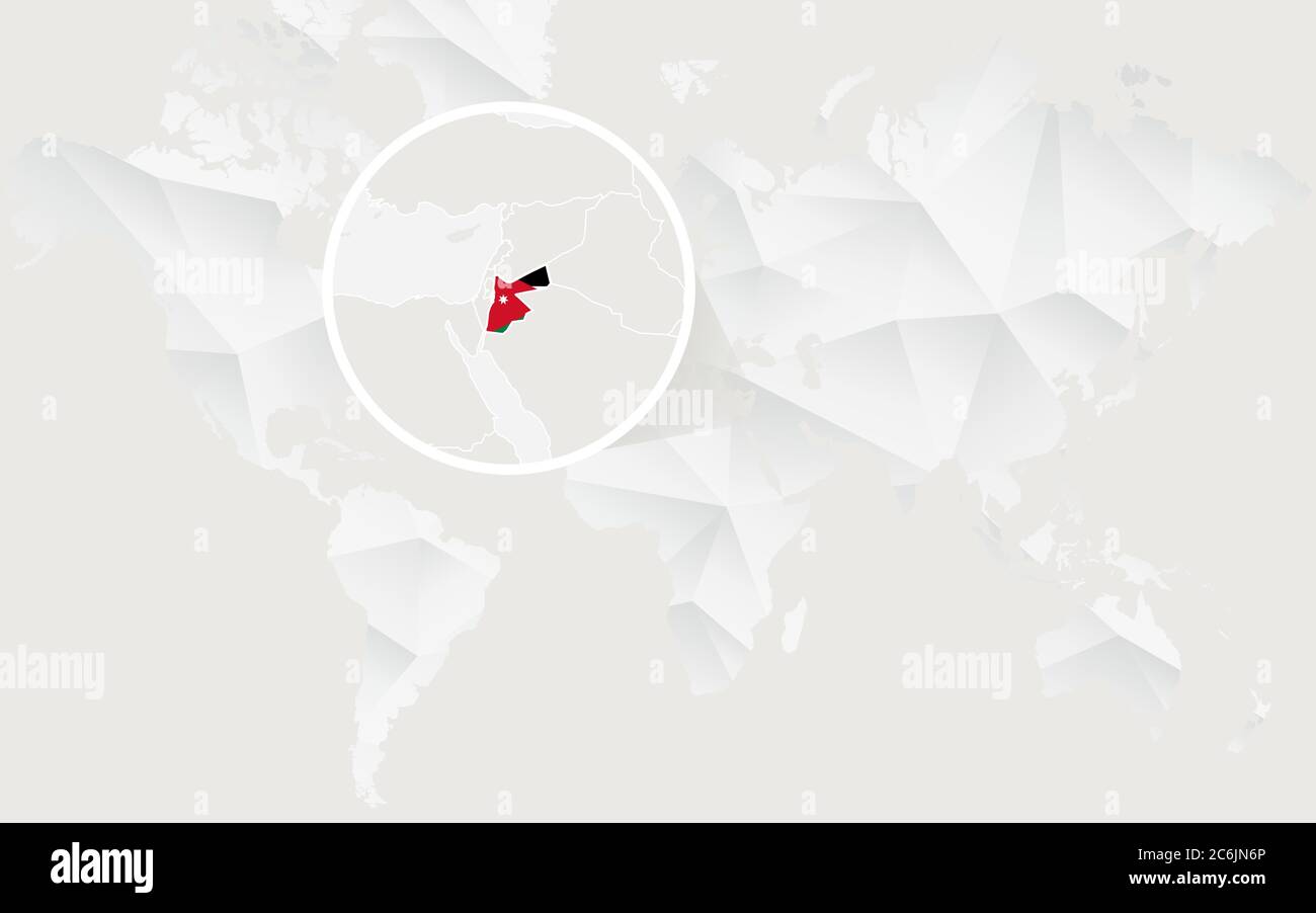Jordan map with flag in contour on white polygonal World Map. Vector ...