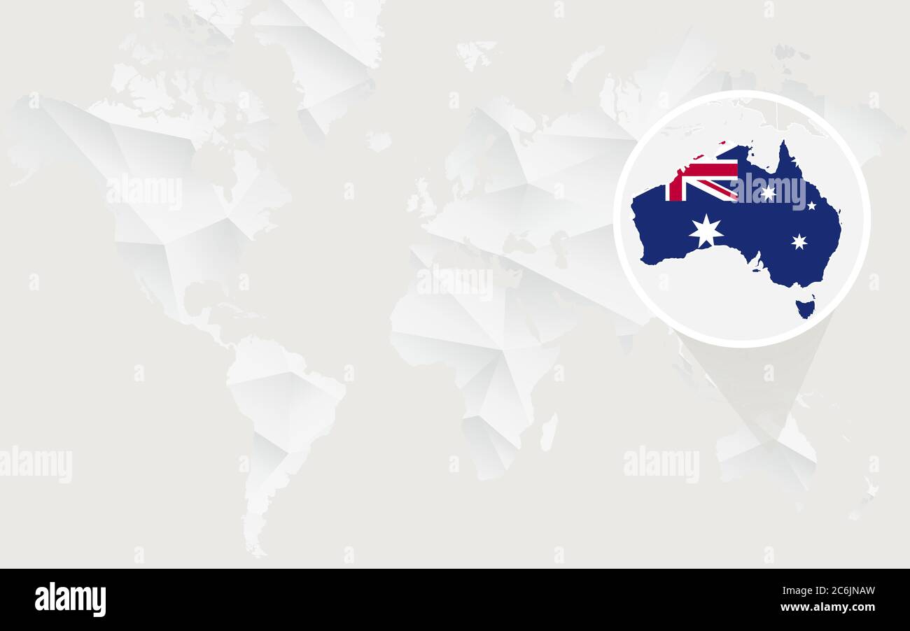Australia map with flag in contour on white polygonal World Map. Vector ...