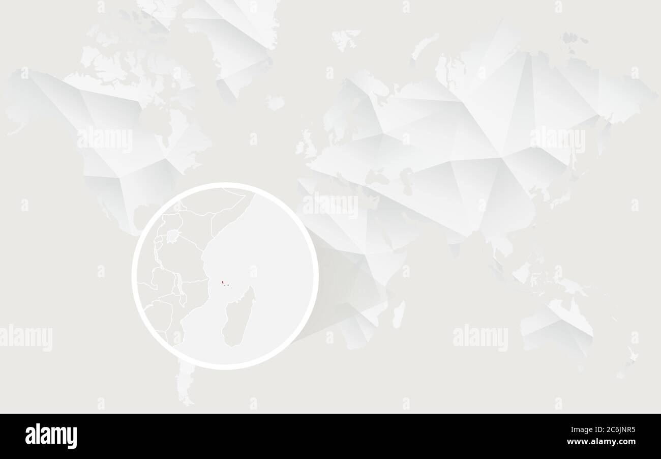 Comoros map with flag in contour on white polygonal World Map. Vector ...