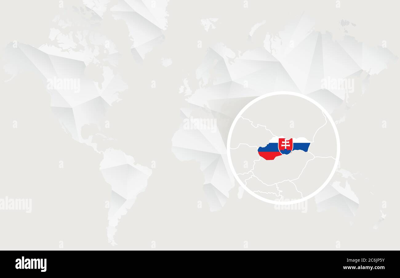 Slovakia map with flag in contour on white polygonal World Map. Vector ...