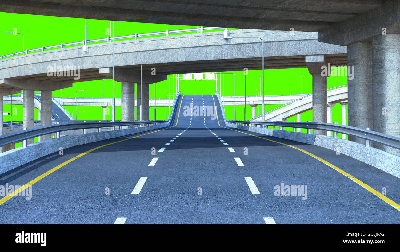 Day Road freeway travel concept route big board 3d render on green ...