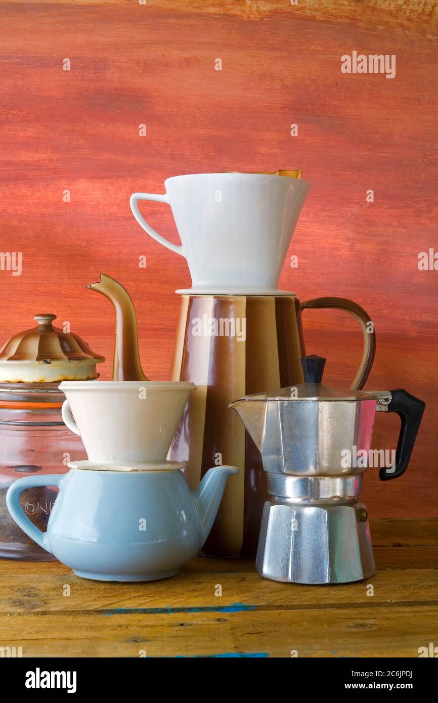 vintage coffee making, kitchen utensils Stock Photo - Alamy