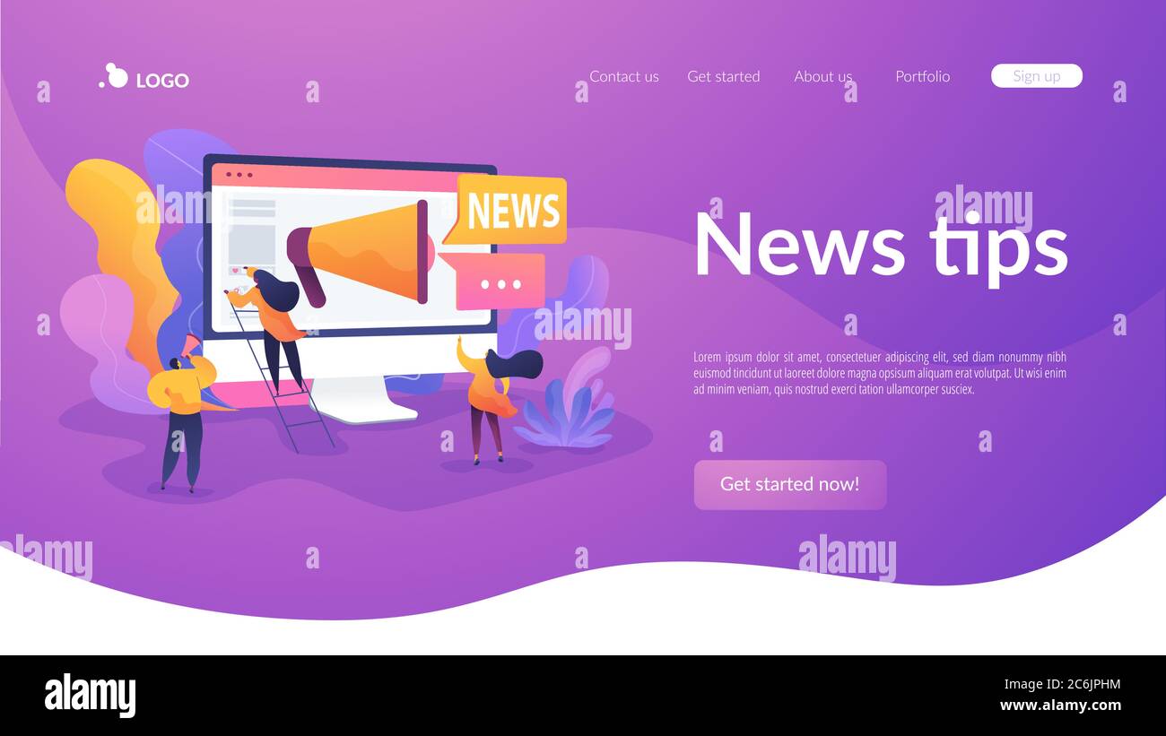 Social media and news tips, smart city landing page template Stock ...