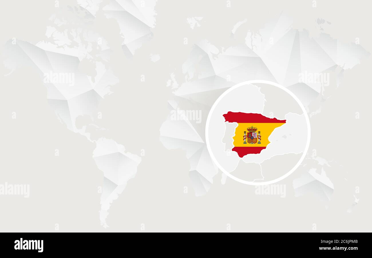 Spain map with flag in contour on white polygonal World Map. Vector ...
