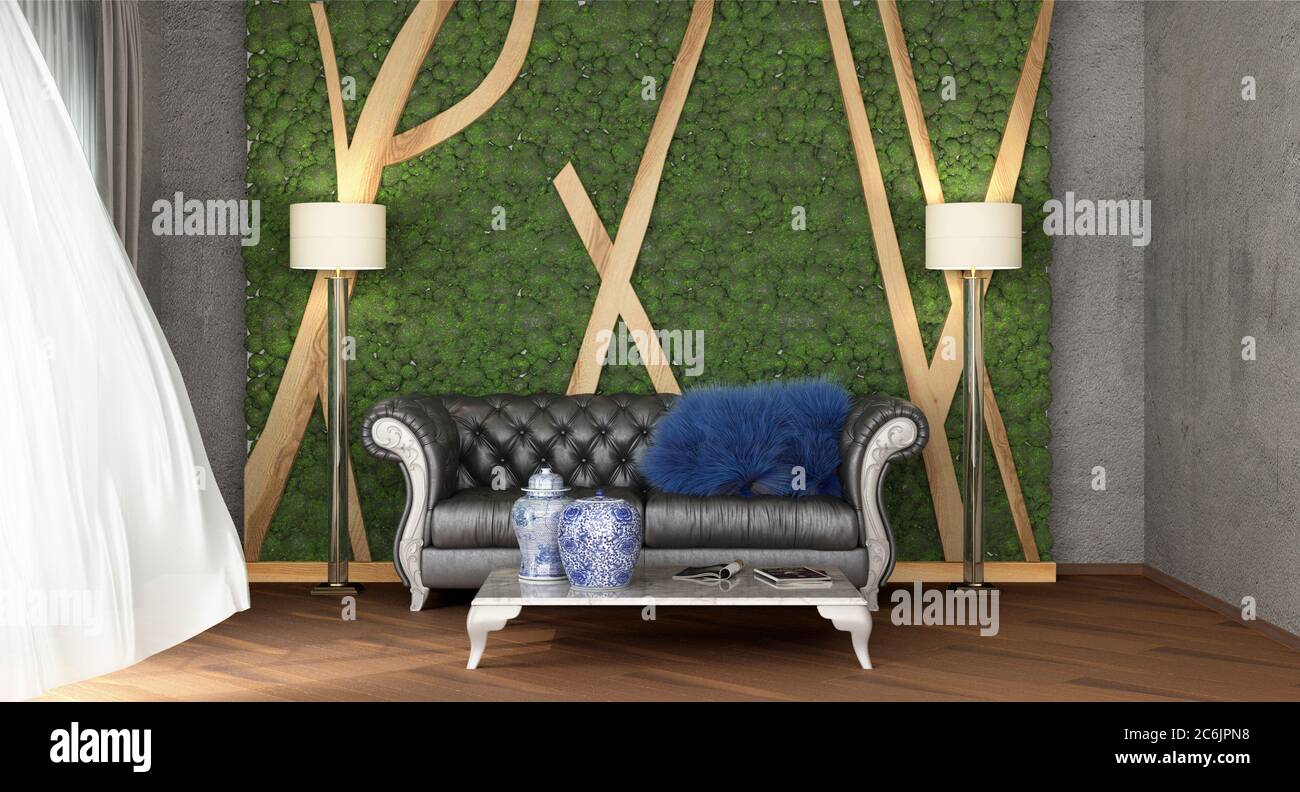 living room interior background 3d render image Stock Photo - Alamy