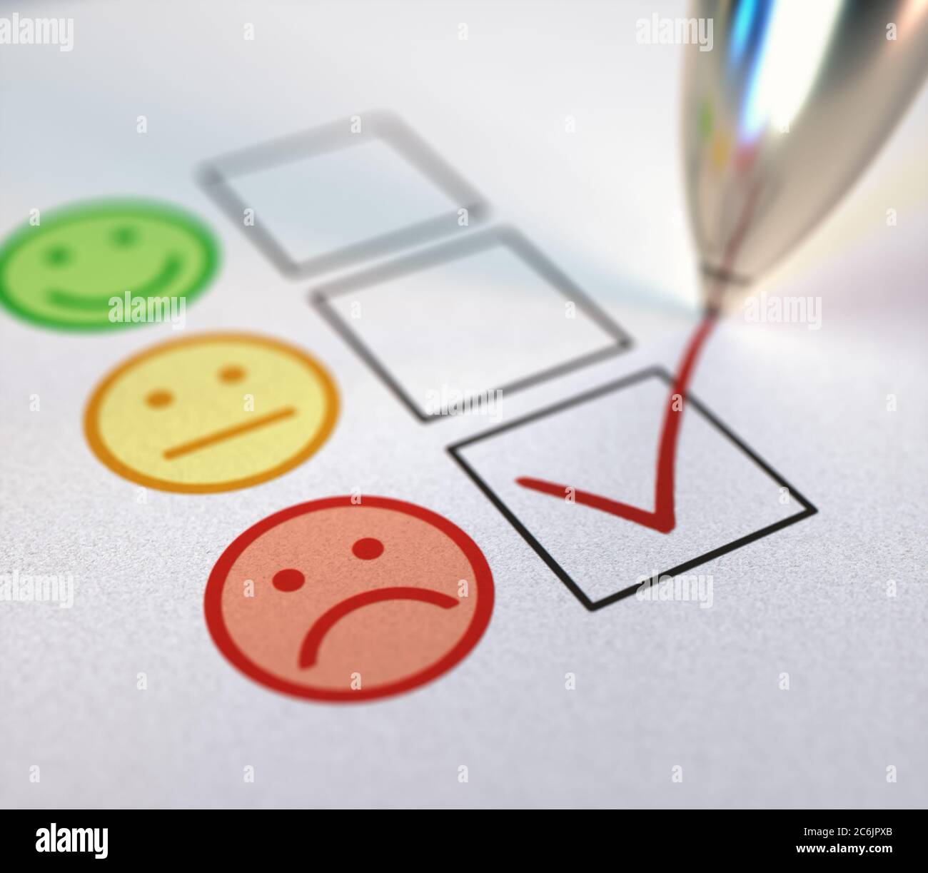 Negative check mark on customer service satisfaction. 3D illustration ...