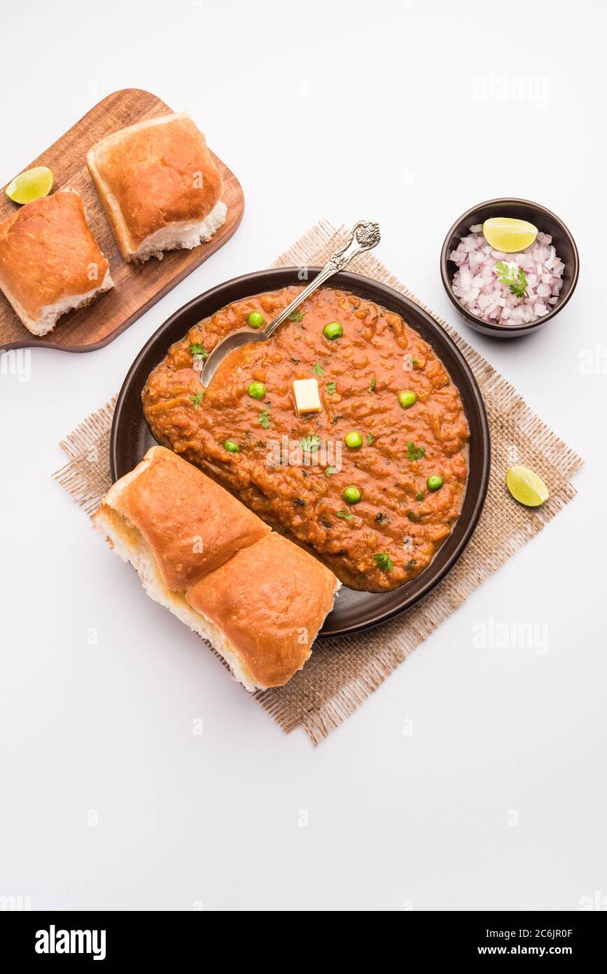 Mumbai Style Pav bhaji is a fast food dish from India, consists of a ...