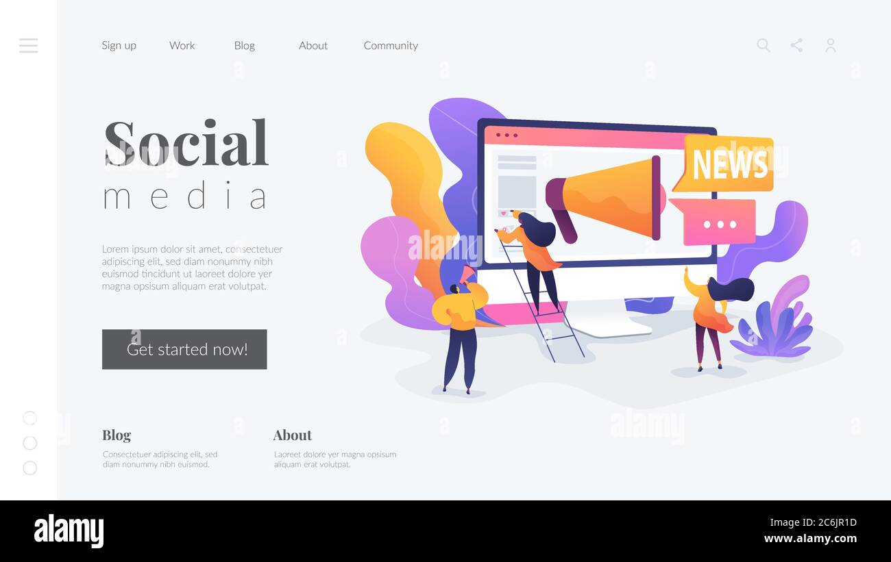 Social media and news tips, smart city landing page template Stock ...
