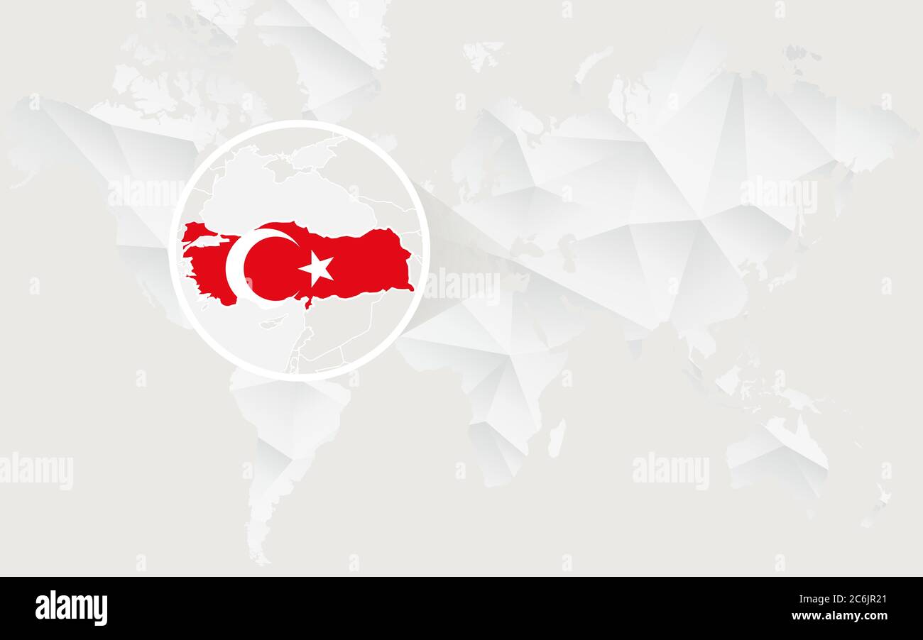 Turkey map with flag in contour on white polygonal World Map. Vector ...