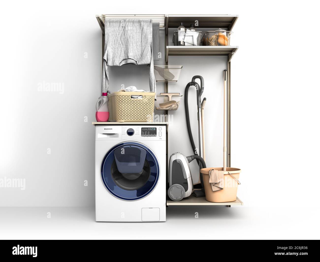 Washing machine and clothes on white background Stock Photo - Alamy