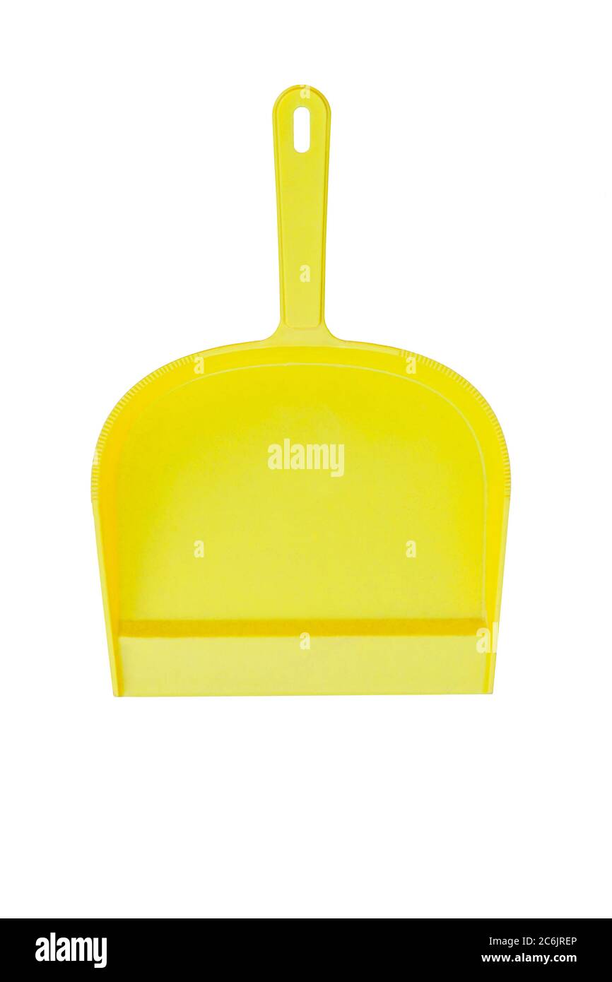 Plastic dustpan isolated on white background. Yellow shovel for garbage ...