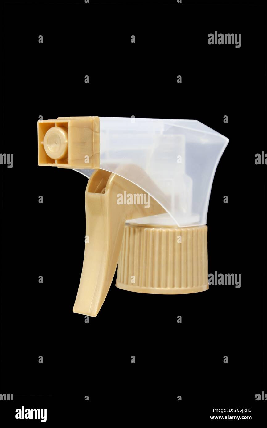 Top of spray bottle isolated on white background. Pistol looking object ...