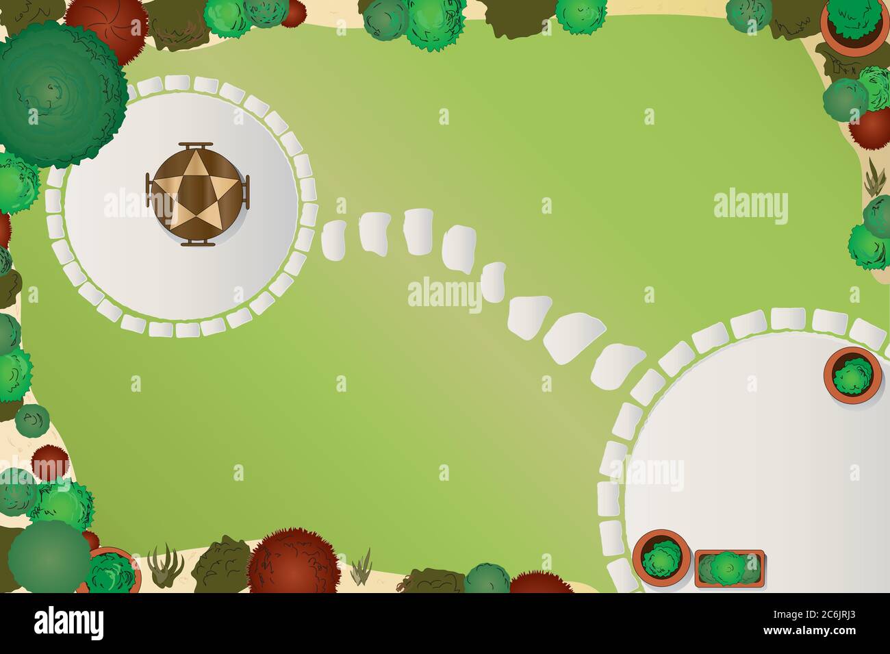 A vector illustration of a garden layout. Aerial view Stock Vector ...