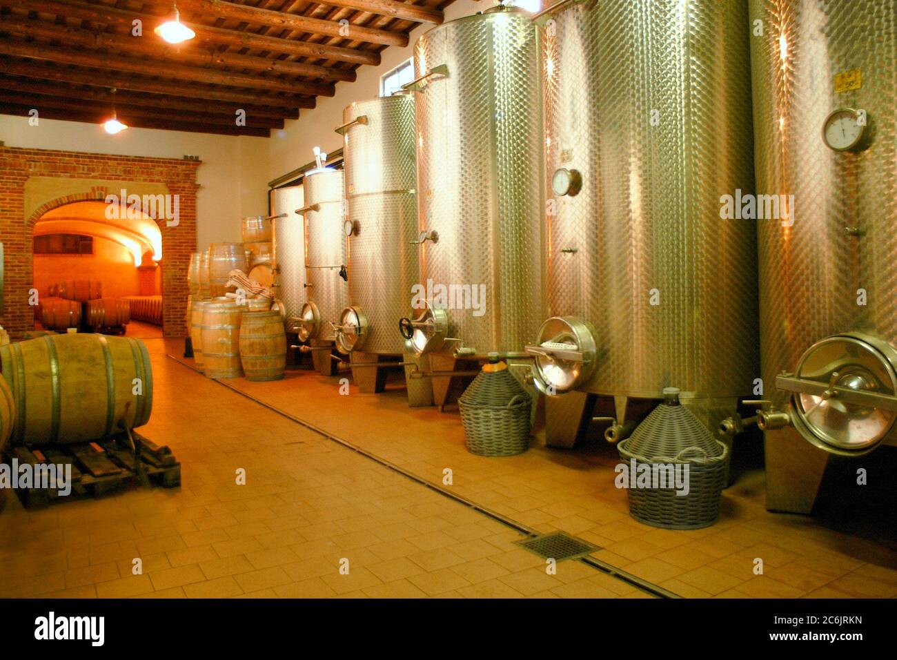 Cellar with steel containers for wine fermentation Stock Photo - Alamy
