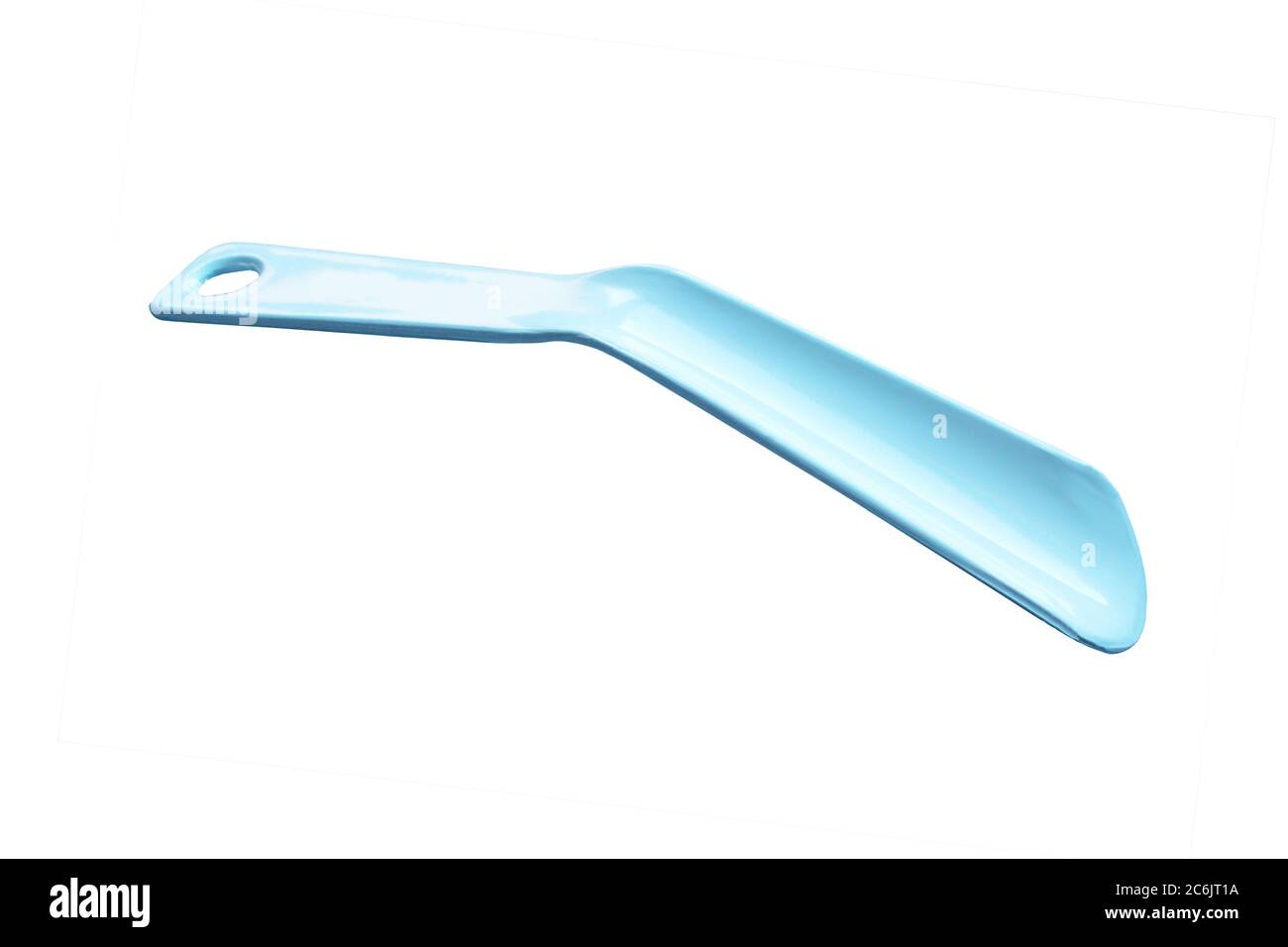 Sky blue shoehorn. Shoe wear assistant tool isolated on white ...