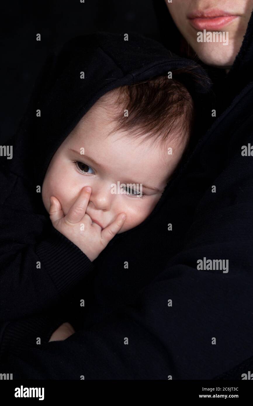 Cute Baby portrait with Heavy Metal and Hard Rock symbol - horn hand on ...