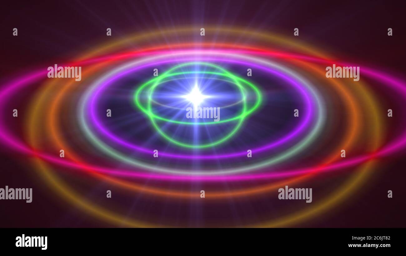 Abstract atom color rings background ray light Stock Photo - Alamy