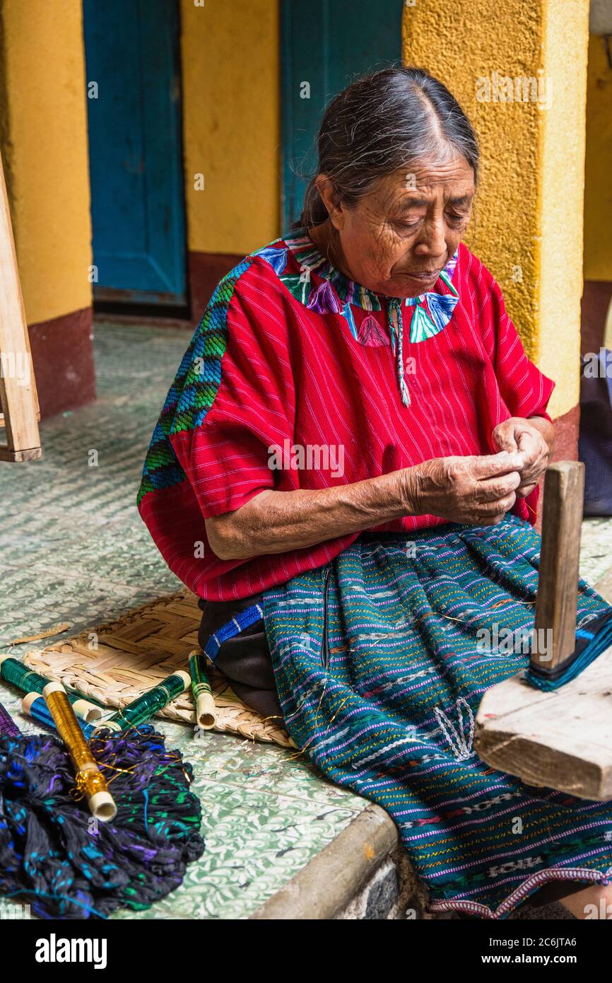 Guatemala, Solola Department, Santa Cruz la Laguna, An older Mayan ...