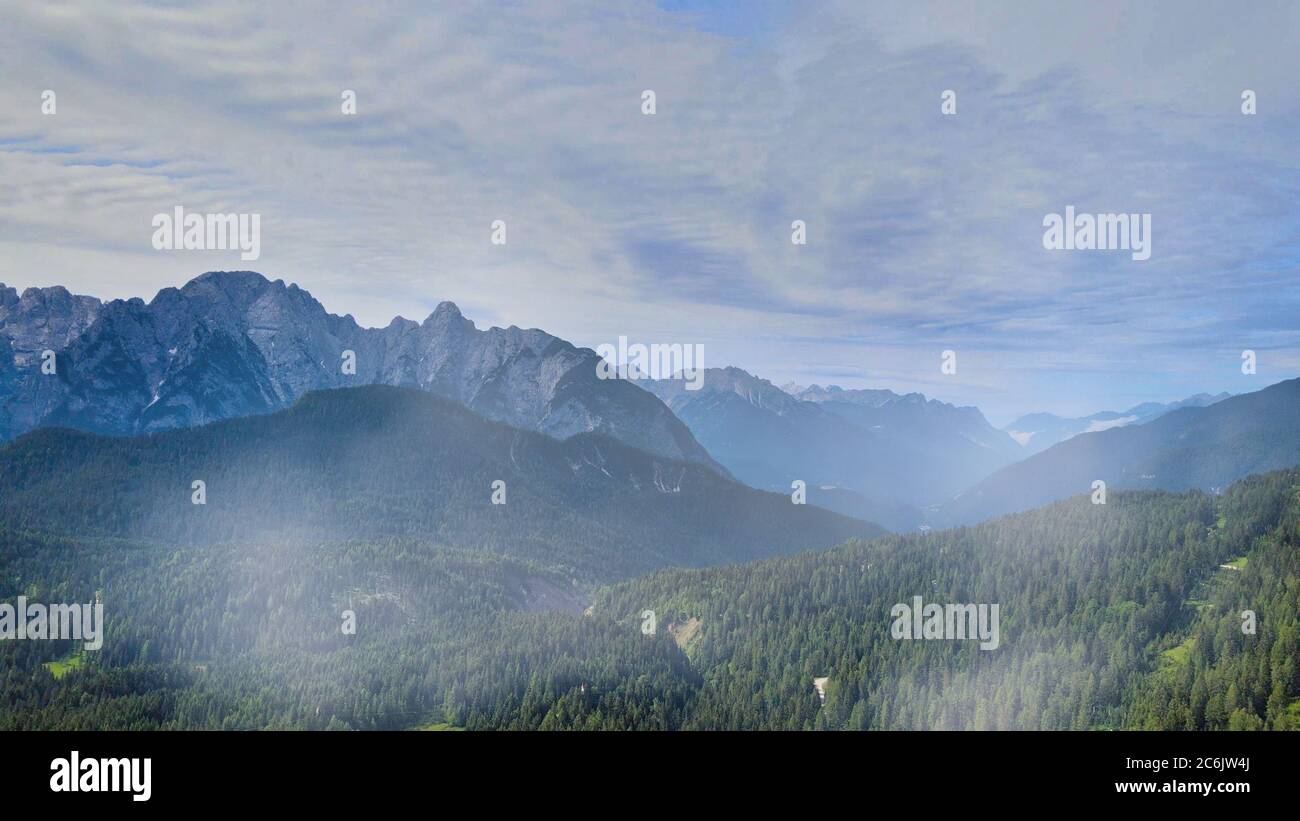Alpin landscape with beautiful mountains in summertime, view from drone ...
