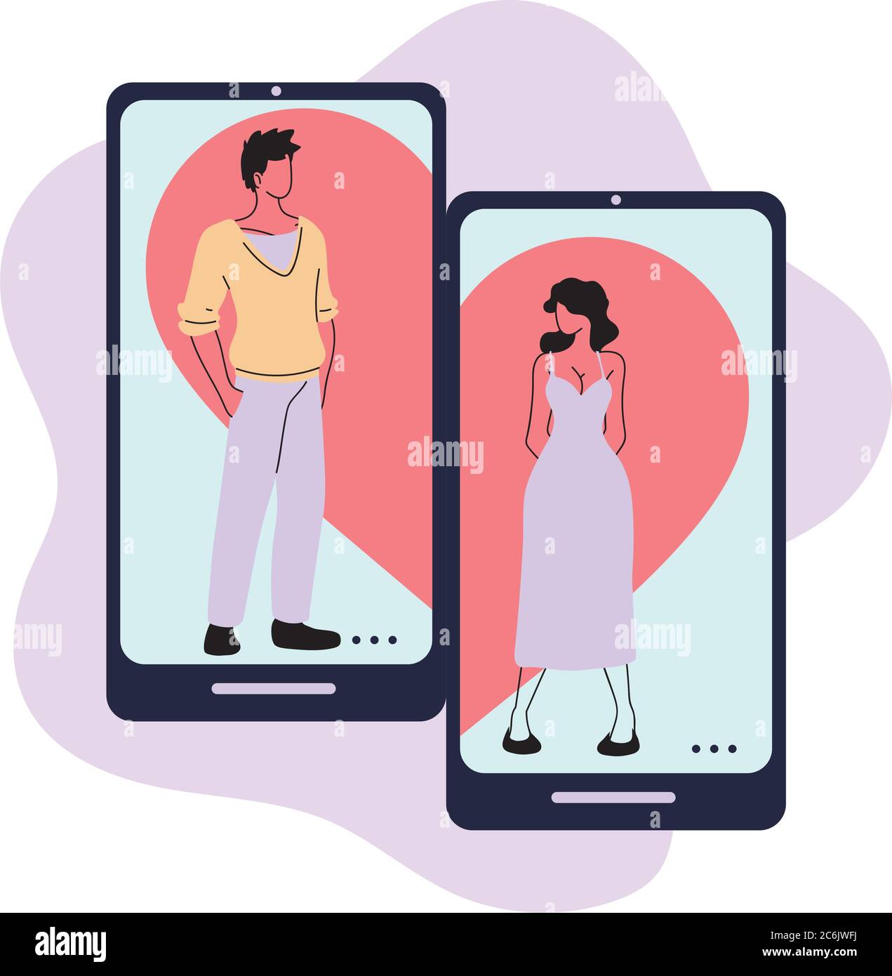 smart phone with couple virtual relationship vector illustration desing ...