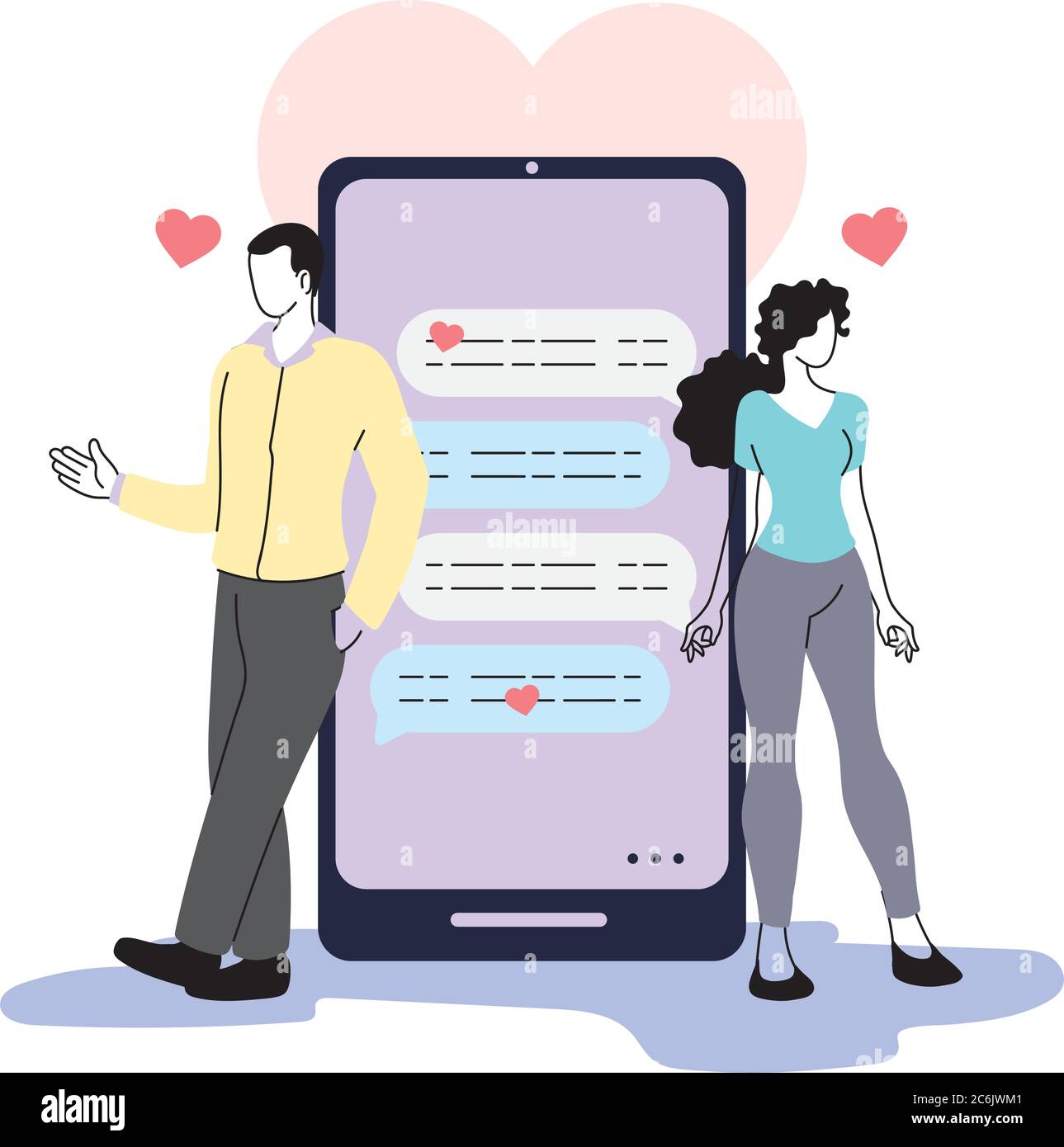 smart phone with couple virtual relationship vector illustration desing ...