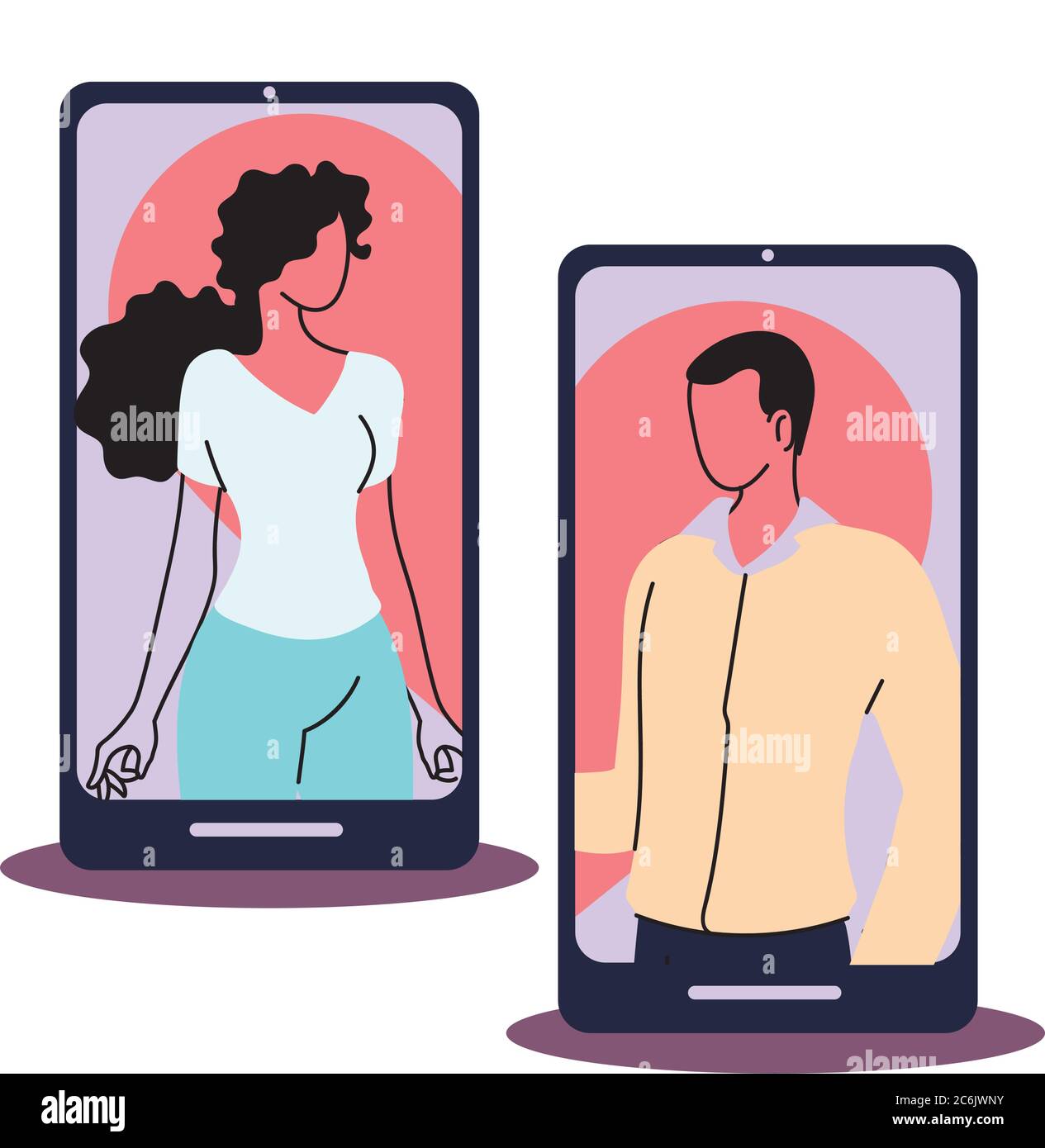 smart phone with couple virtual relationship vector illustration desing ...