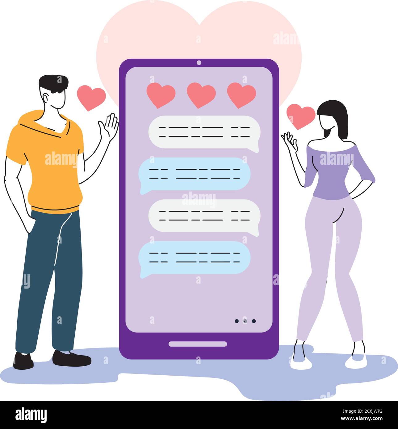 smart phone with couple virtual relationship vector illustration desing ...