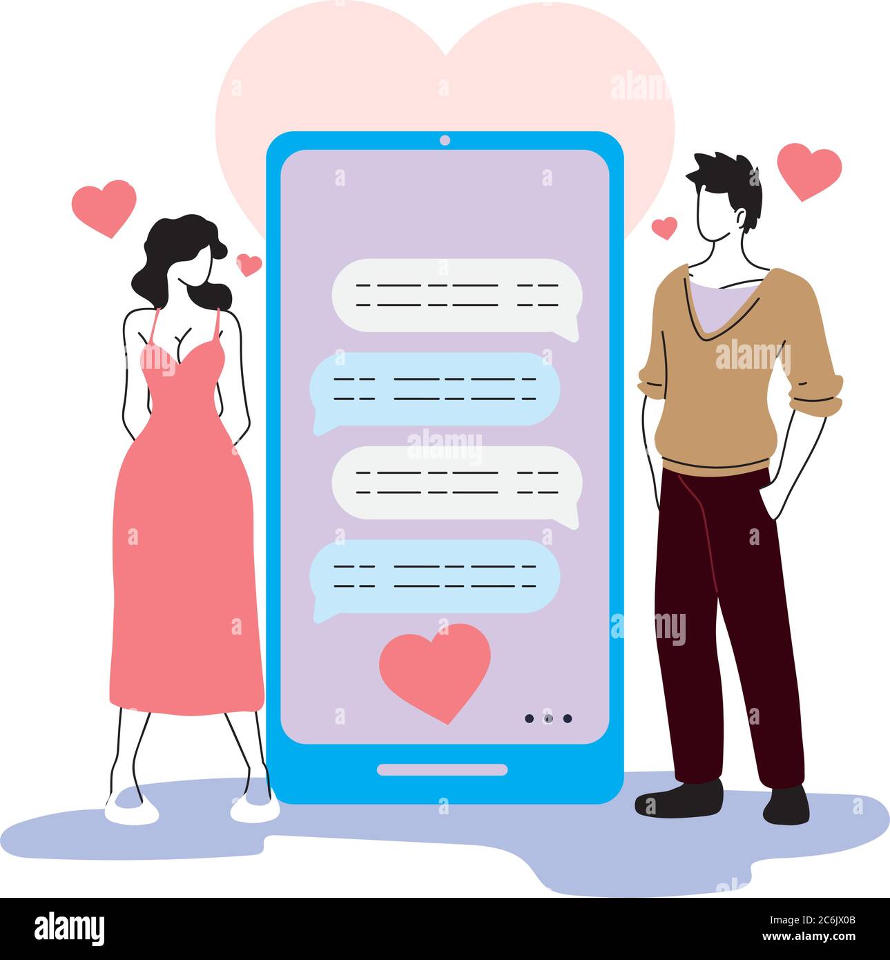 smart phone with couple virtual relationship vector illustration desing ...
