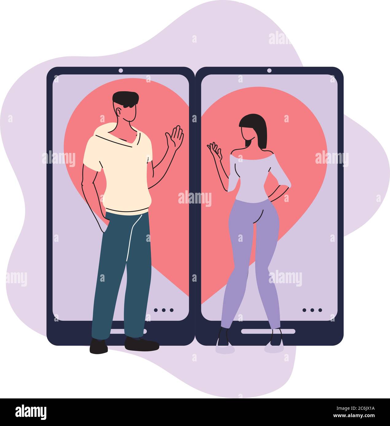 smart phone with couple virtual relationship vector illustration desing ...