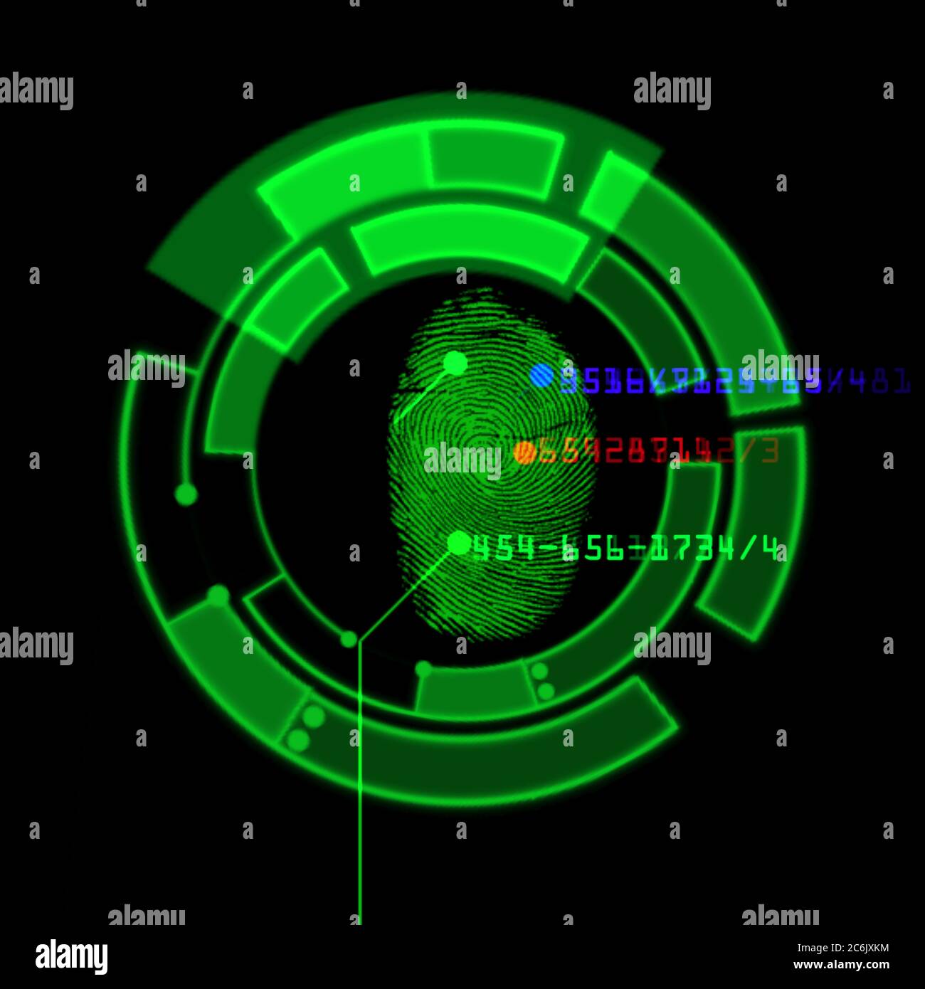 Digital fingerprint scanning identification system, illustration ...