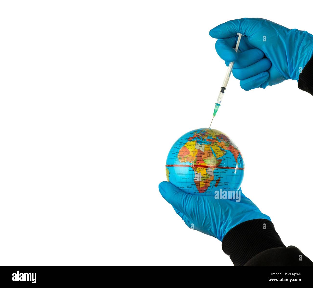 The syringe and the globe. The pandemic concept. Earth Vaccination ...