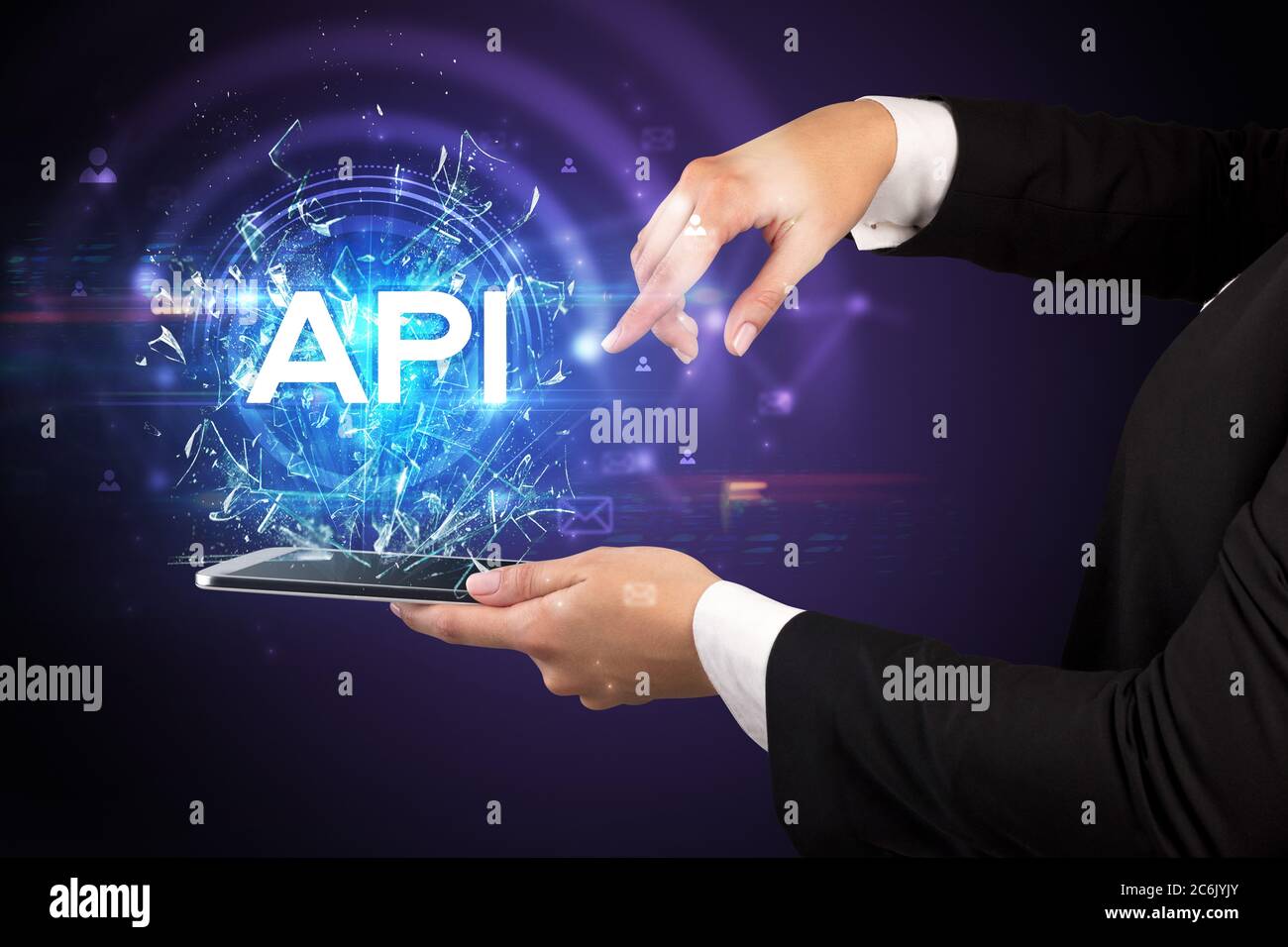Close-up of a touchscreen with API abbreviation, modern technology ...