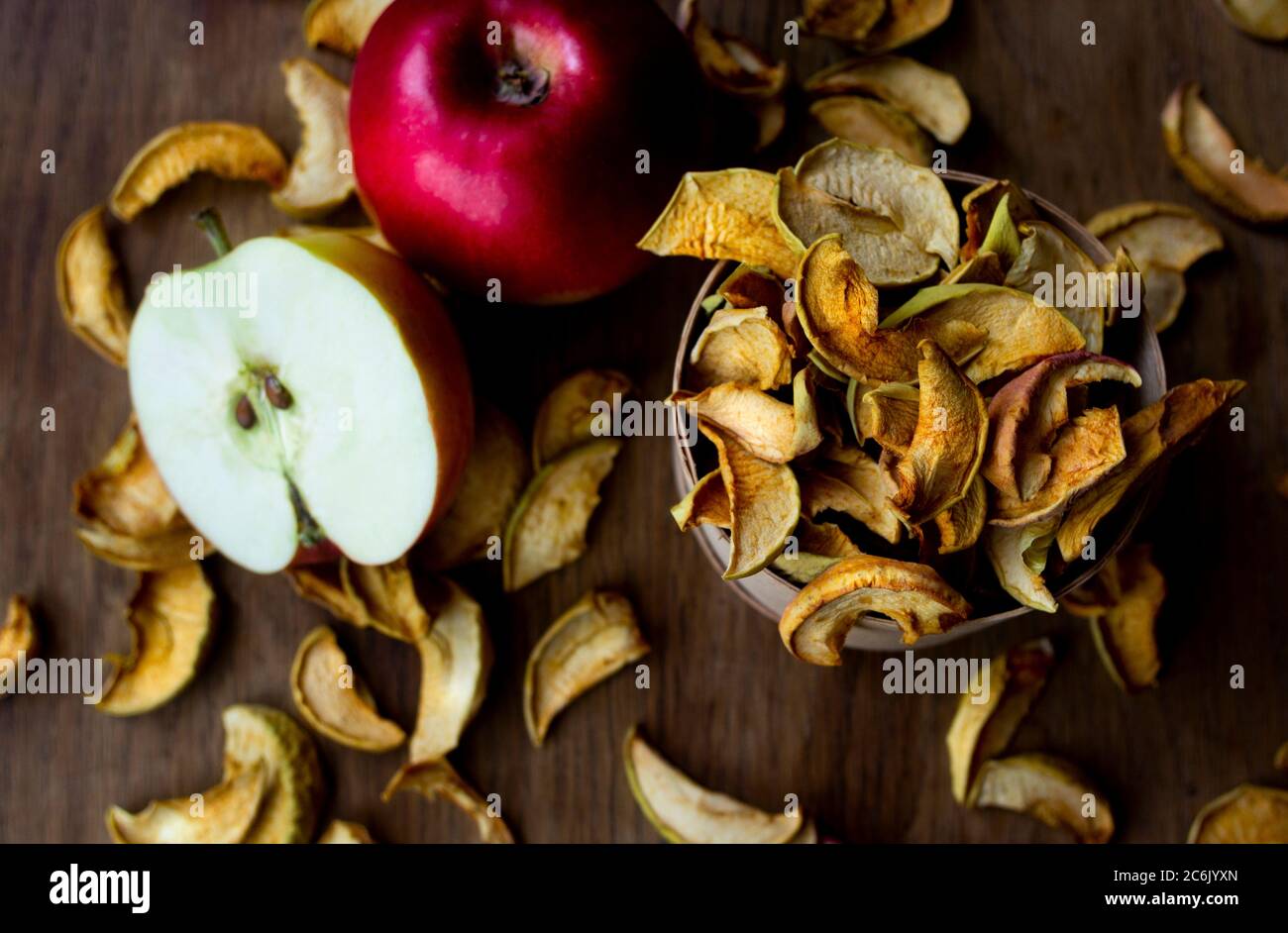 Homemade sun-dried organic apple slices, crispy apple chips, and fresh ...