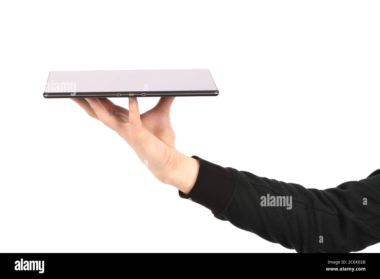 Hand holds tablet pc isolated on white background. High resolution ...