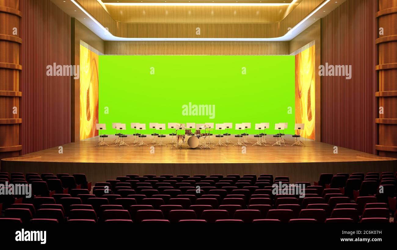 interior of concert hall 3d render image green screen Stock Photo - Alamy