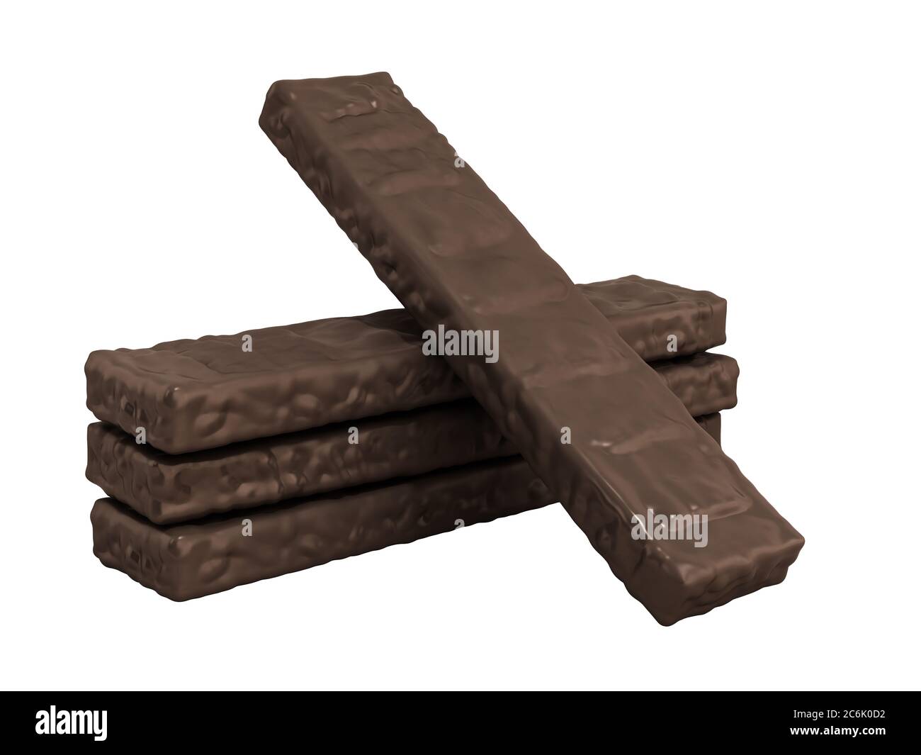 Four rectangle shape wafer biscuits in chocolate icing 3d render on ...